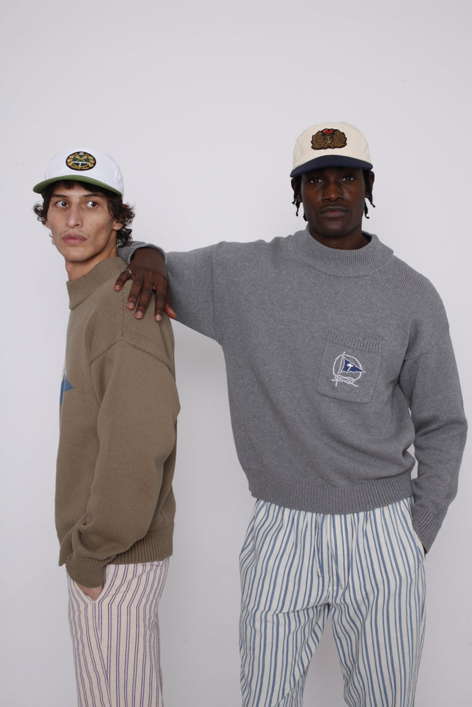 'Claws N' Roses' 7-Panel Souvenir Cap (Tan / Navy) – Tombolo Company